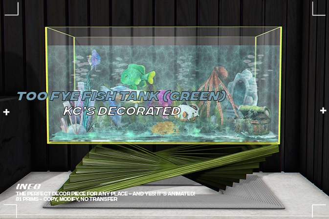 Second Life Marketplace - [KC] - Too Fye Fish Tank (green)